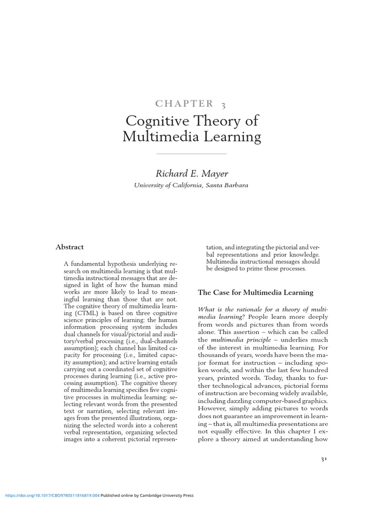 Cognitive Theory of Multimedia Learning | PDF | Memory | Learning