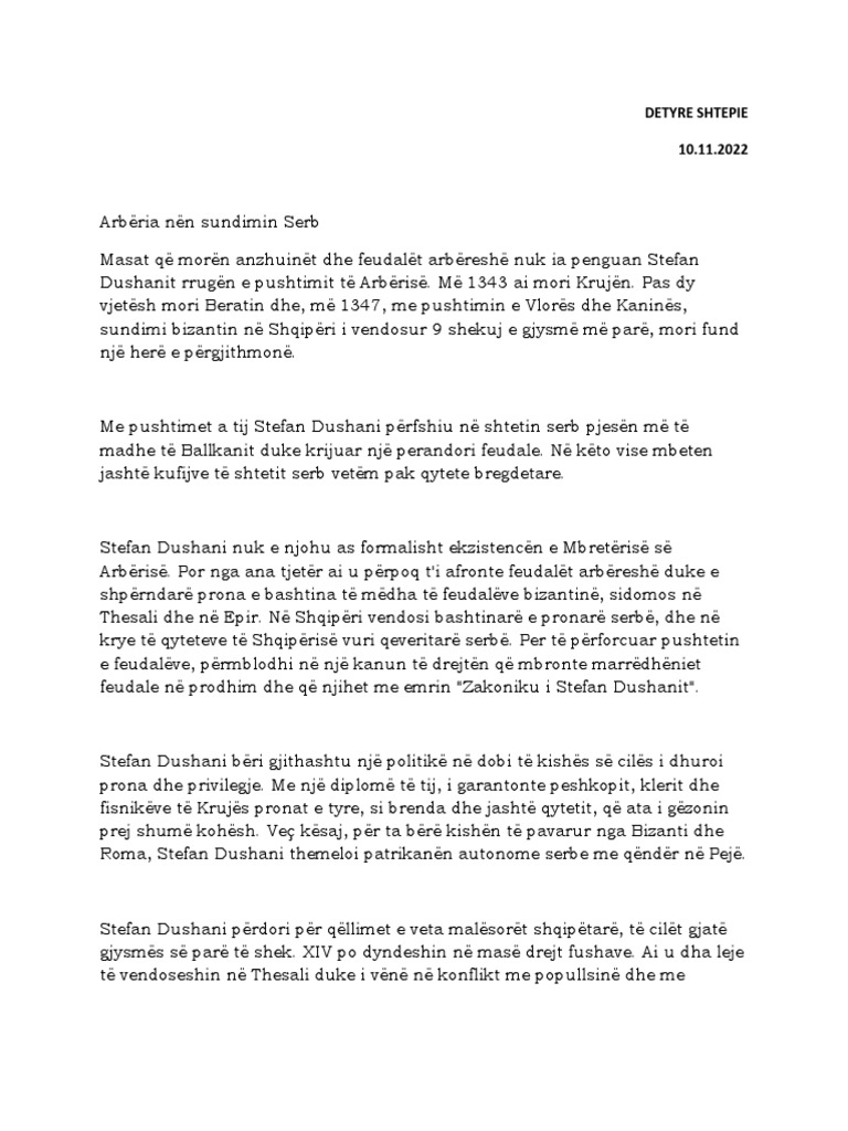 Detyre Shtepie Histori | PDF