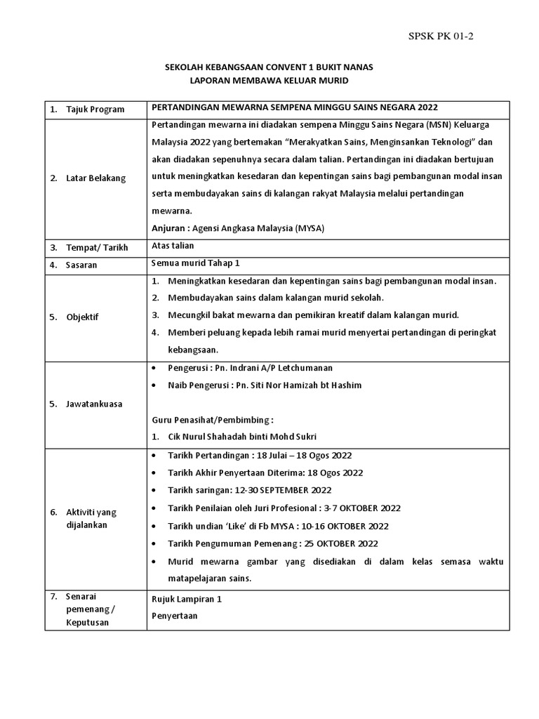 Pertandingan Mewarna Minggu Sains Negara Tahap 1 | PDF