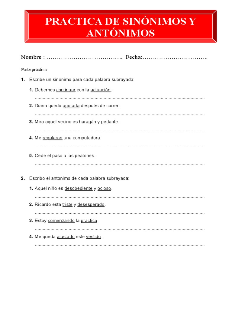 Practica-de-Sinonimos-y-Antonimos 2 | PDF | Estudios de idiomas extranjeros