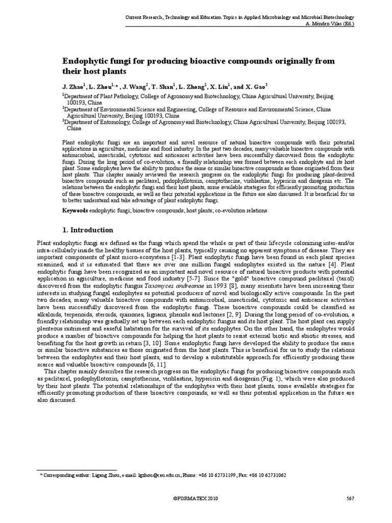 Zhao Et Al (Endophytic Fungi For Producing Bioactive Compounds Originally From Their Host Plants ...