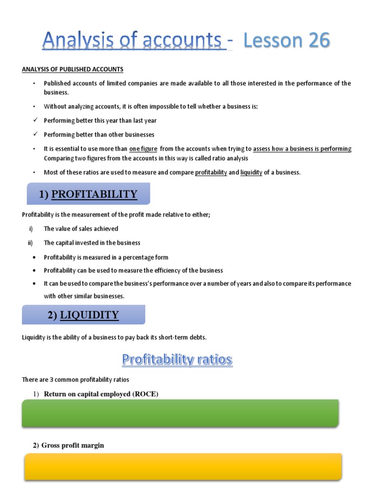 LESSON 26 - ANALYSIS OF PUBLISHED ACCOUNTS - Note PDF | PDF | Market ...