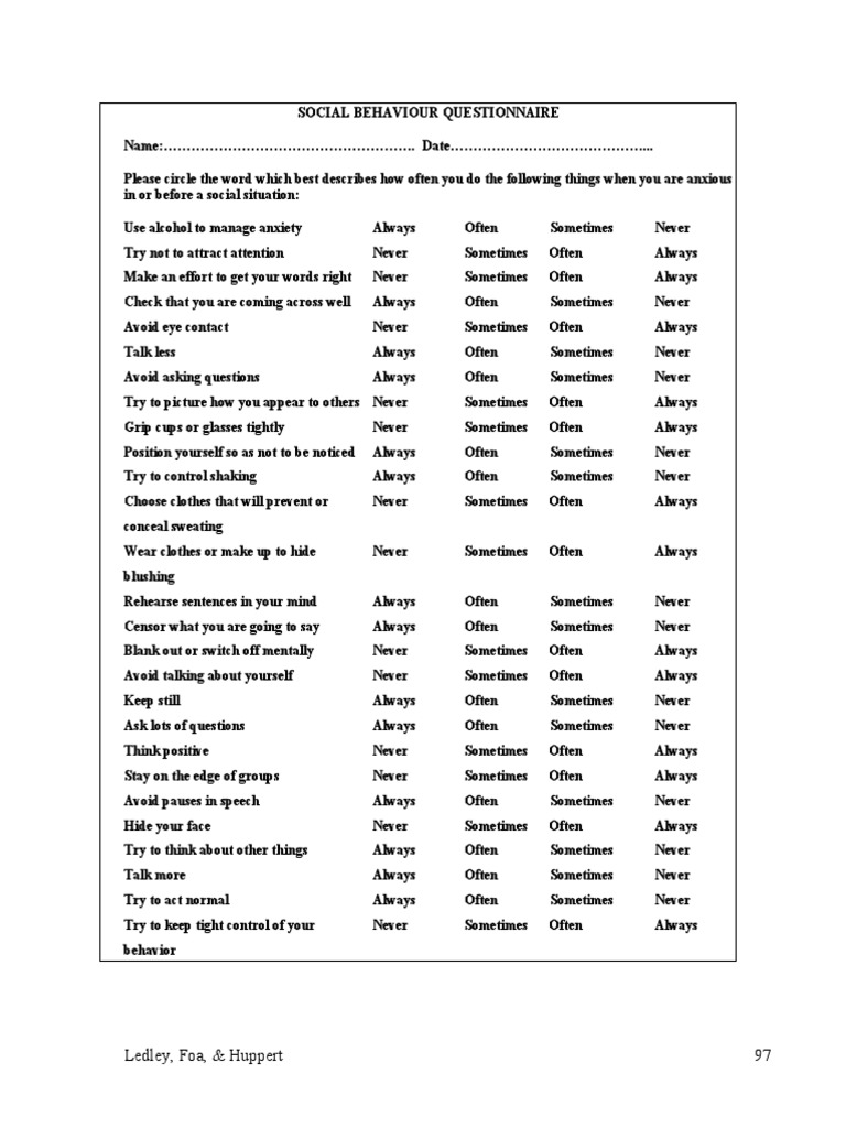 Social Behaviour Questionnaire | PDF | Career & Growth | Lifestyle