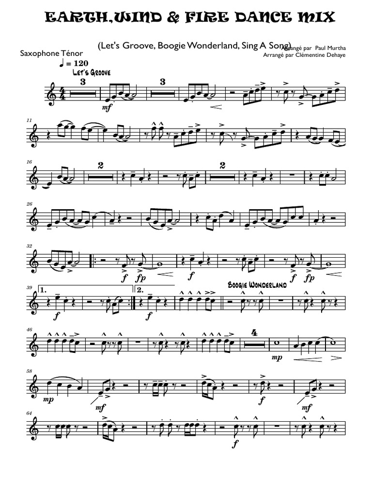 EARTH, WIND & FIRE DANCE MIX-Saxophone - Ténor | PDF | Funk | Music