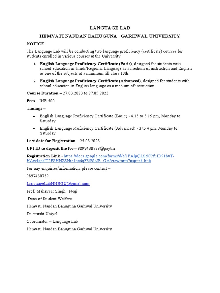 Language Proficiency Certificate Courses Offered by the Language Lab at ...