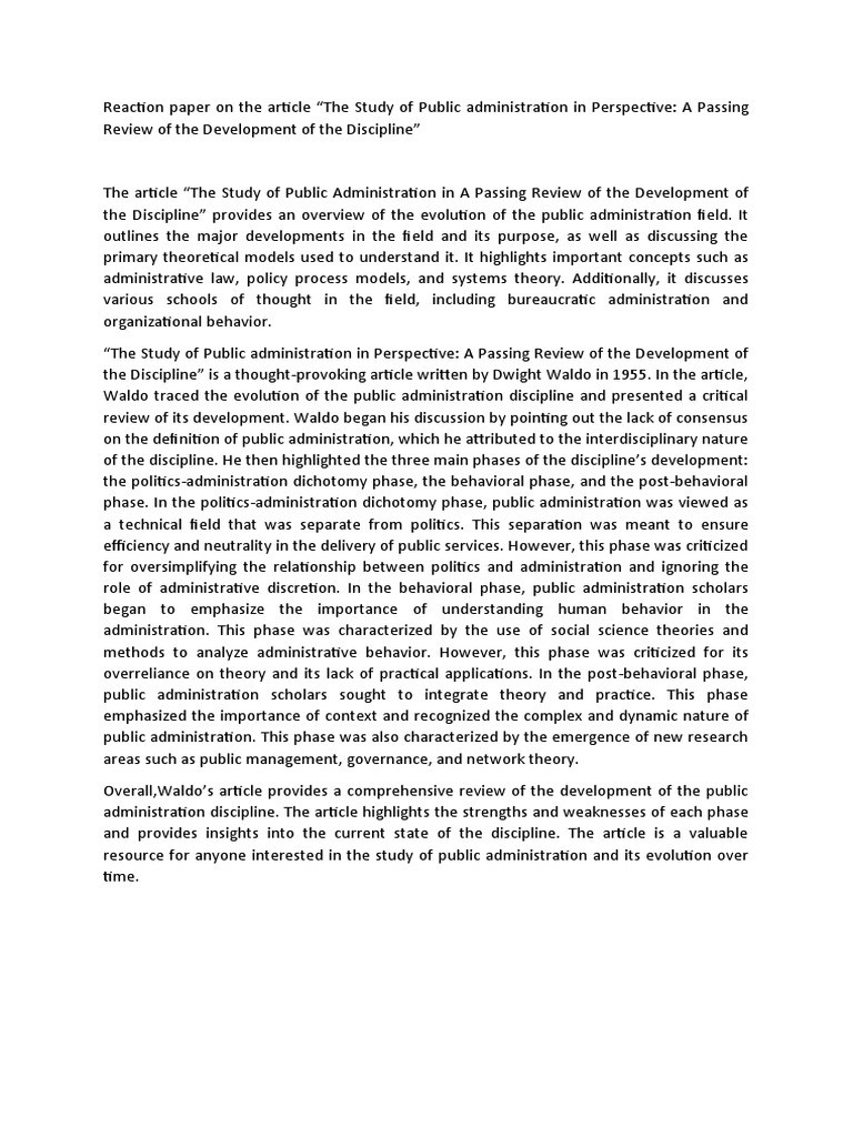 Reaction Paper | PDF | Public Administration | Theory
