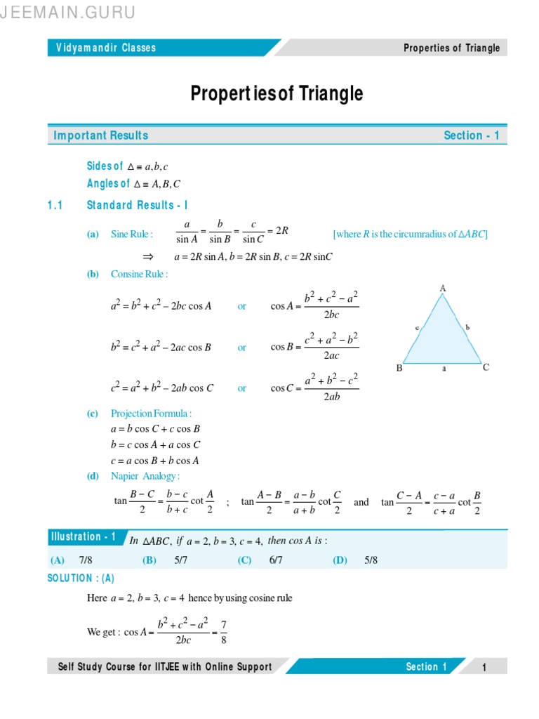 IITJEE Triangle Properties Guide | PDF | Triangle | Trigonometry