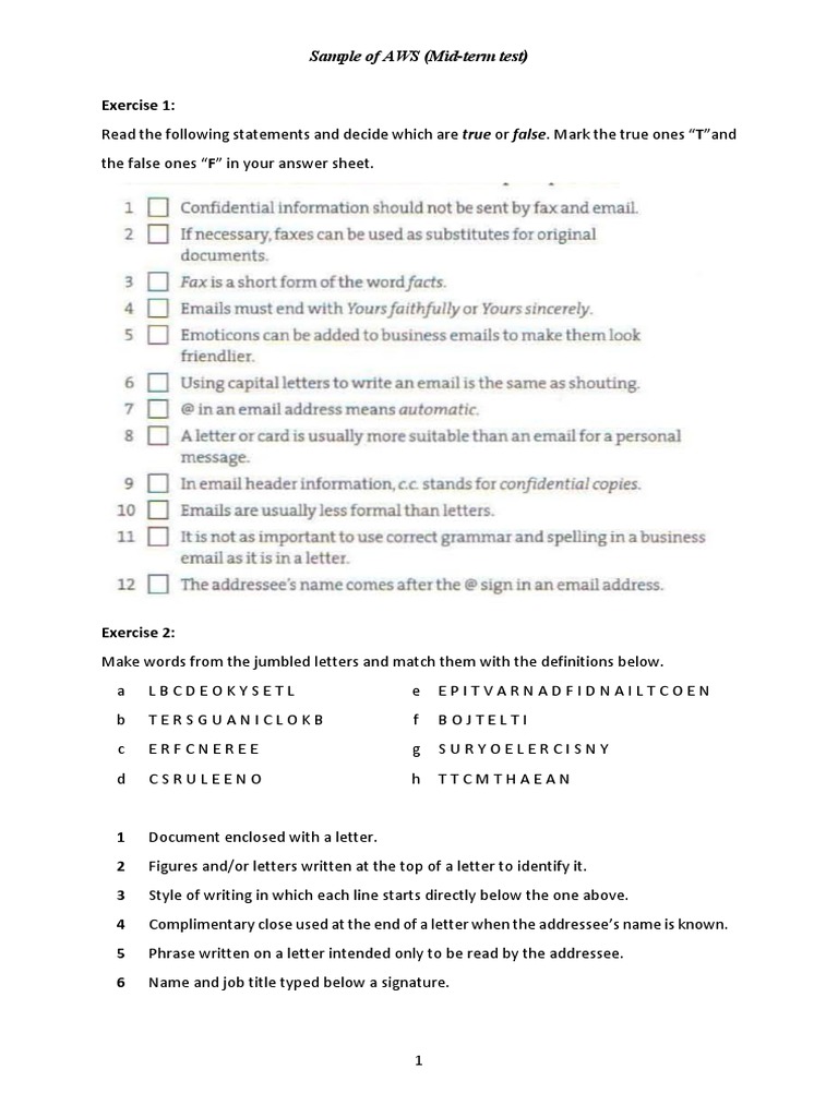 Sample of Test On Commercial Correspondence | PDF