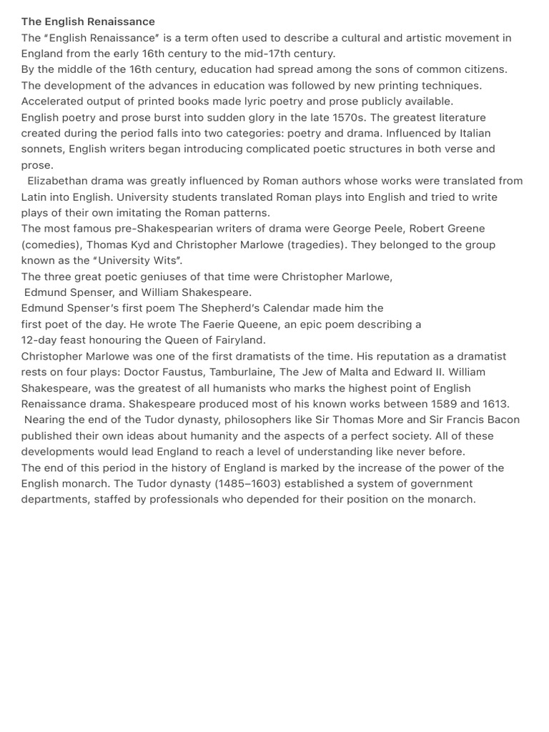 The English Renaissance.pdf | PDF