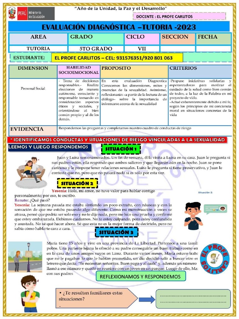 Evaluacion Diagnostica - 5to Grado-Tutoria | PDF