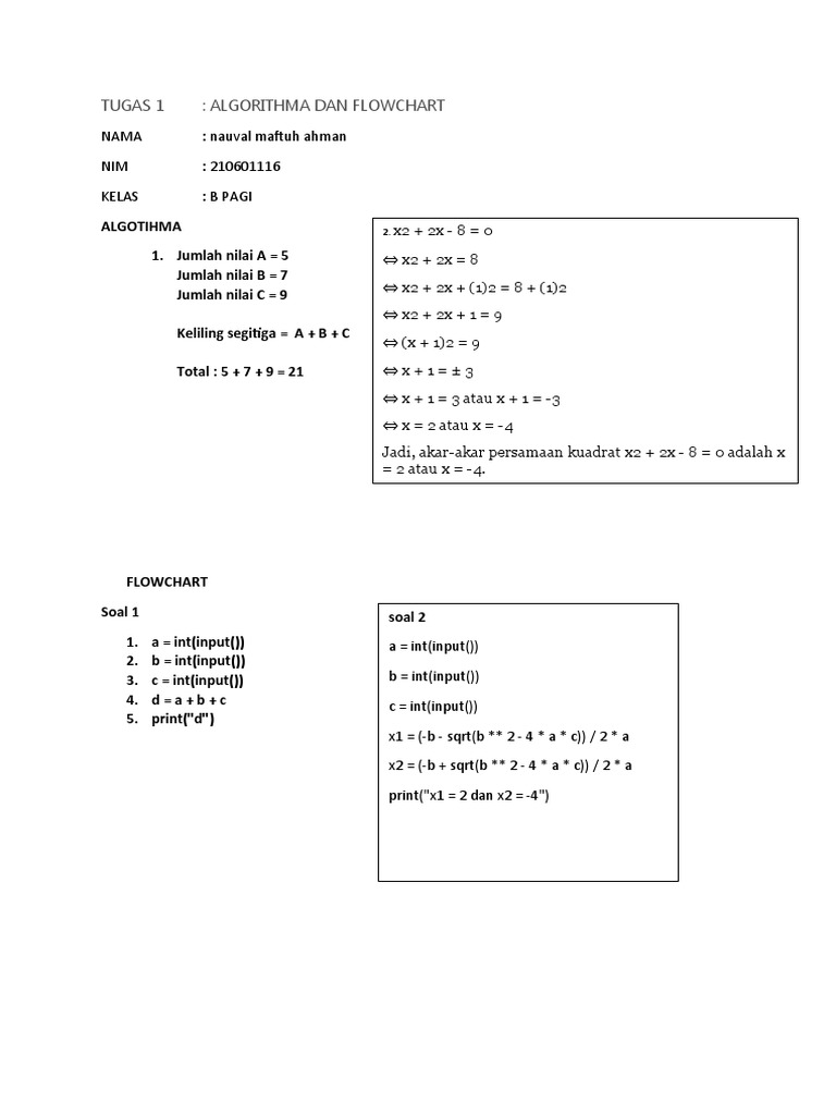 Nauval Maftuh Ahman (210601116) - PROKOM - ALGORITHMA DAN FLOWCHART | PDF | Metode & Bahan Ajar