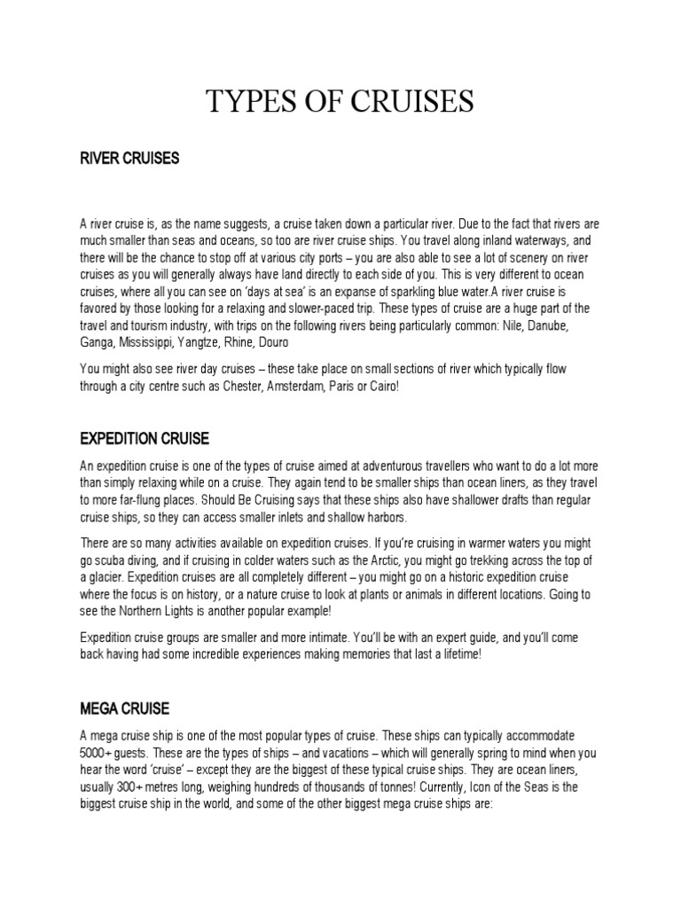 Types of Cruises | PDF | Cruise Ship | Yacht