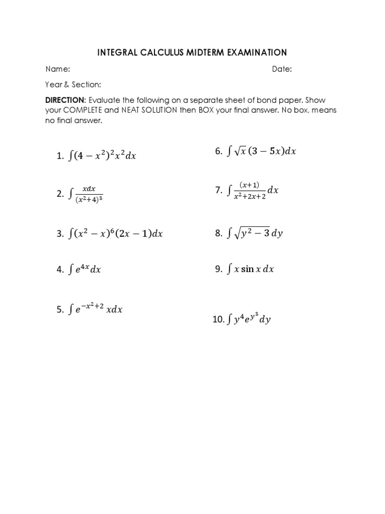 Integral Calculus Midterm Examination PDF | PDF Integral Calculus Midterm Examination PDF | PDF