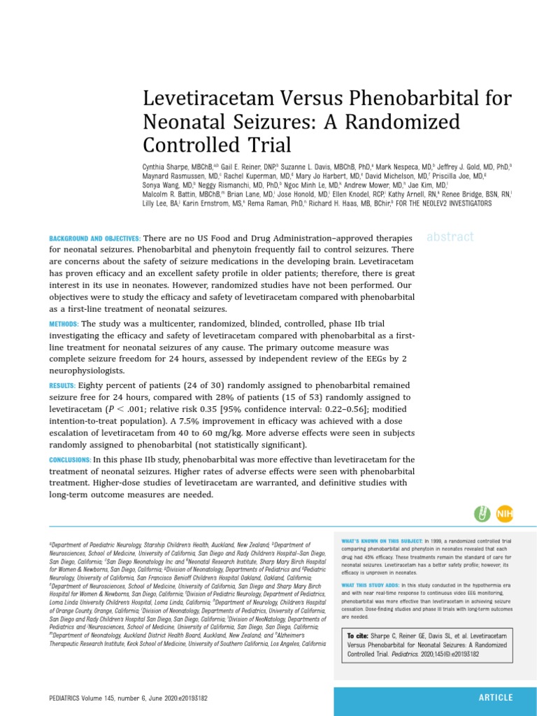 Phenobarb Vs Keppra in Neonates PDF | PDF | Epilepsy ...