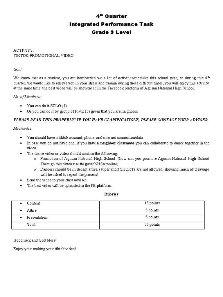 4th Quarter Performance Task G9level | PDF | Career & Growth | Self-Improvement