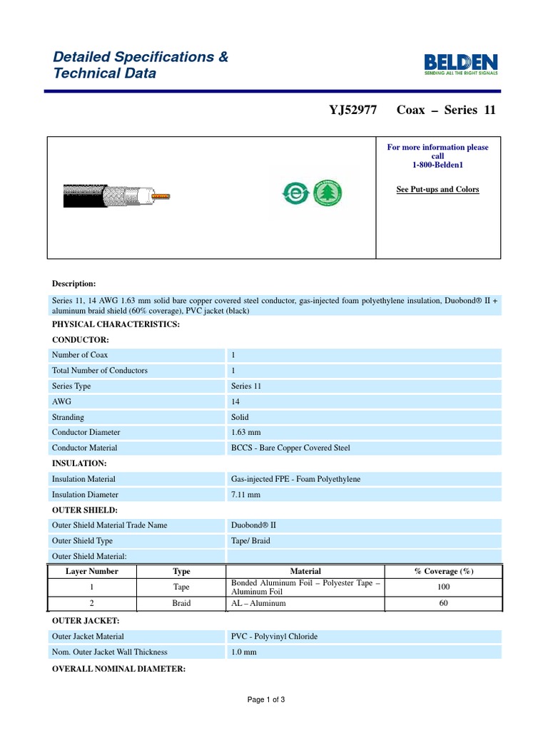 Belden RG11 | PDF | Coaxial Cable | Electrical Engineering