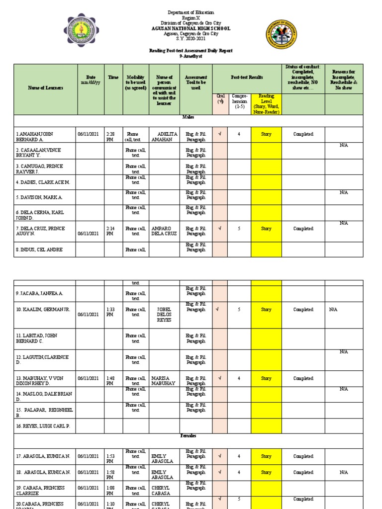 Reading Assessment Report for 9-Amethyst | PDF