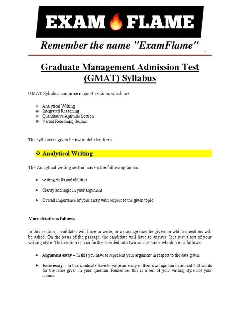 GMAT Syllabus | PDF | Graduate Management Admission Test | Mathematics