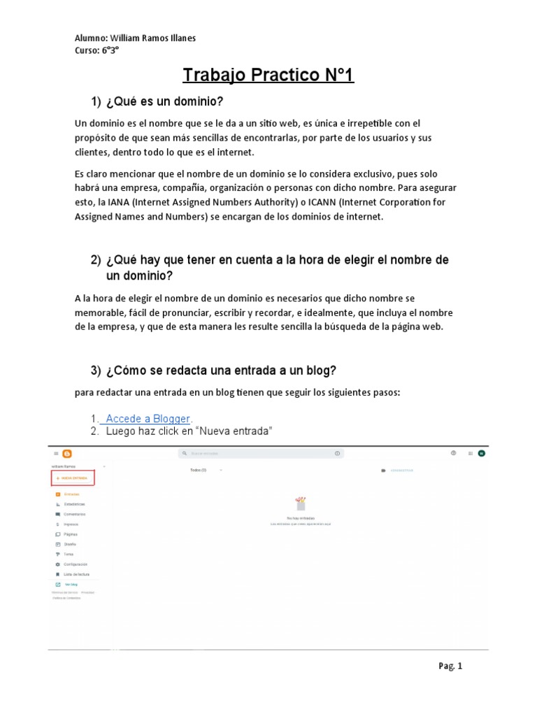 T.P N°1 William Ramos 6°3° | PDF | Internet | Blog