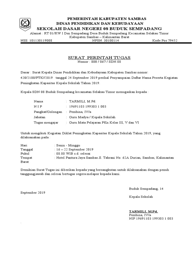 Surat Perintah Tugas KKG | PDF