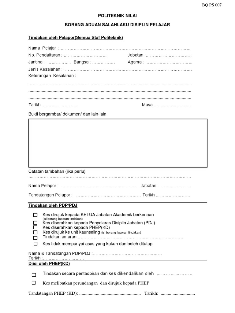 Borang Aduan Salahlaku Disiplin Pelajar Up28092022 Pdf