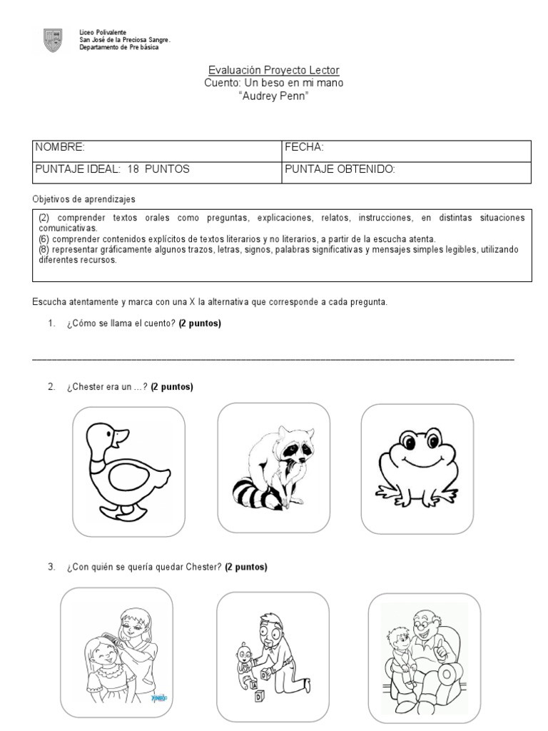 Evaluación UN BESO EN MI MANO | PDF