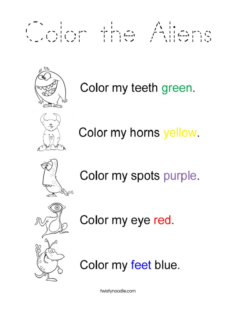 Color The Aliens Coloring Page - Tracing - Twisty Noodle PDF | PDF