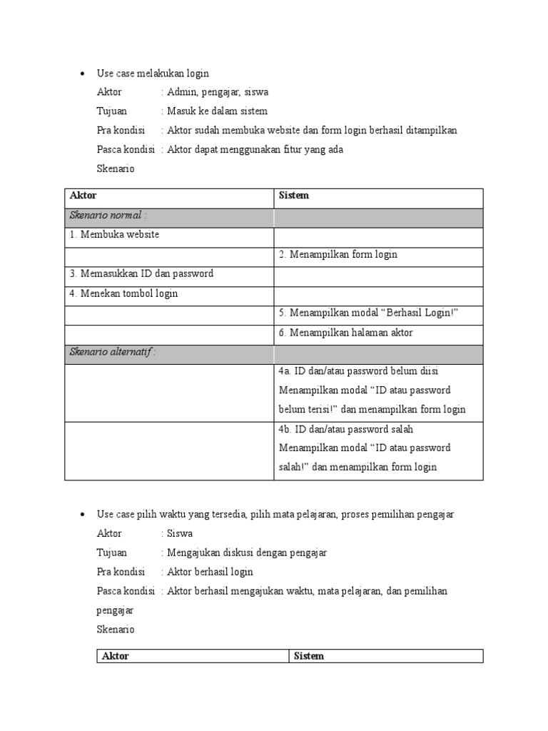 Skenario Analisis Sistem Bimbel GO | PDF