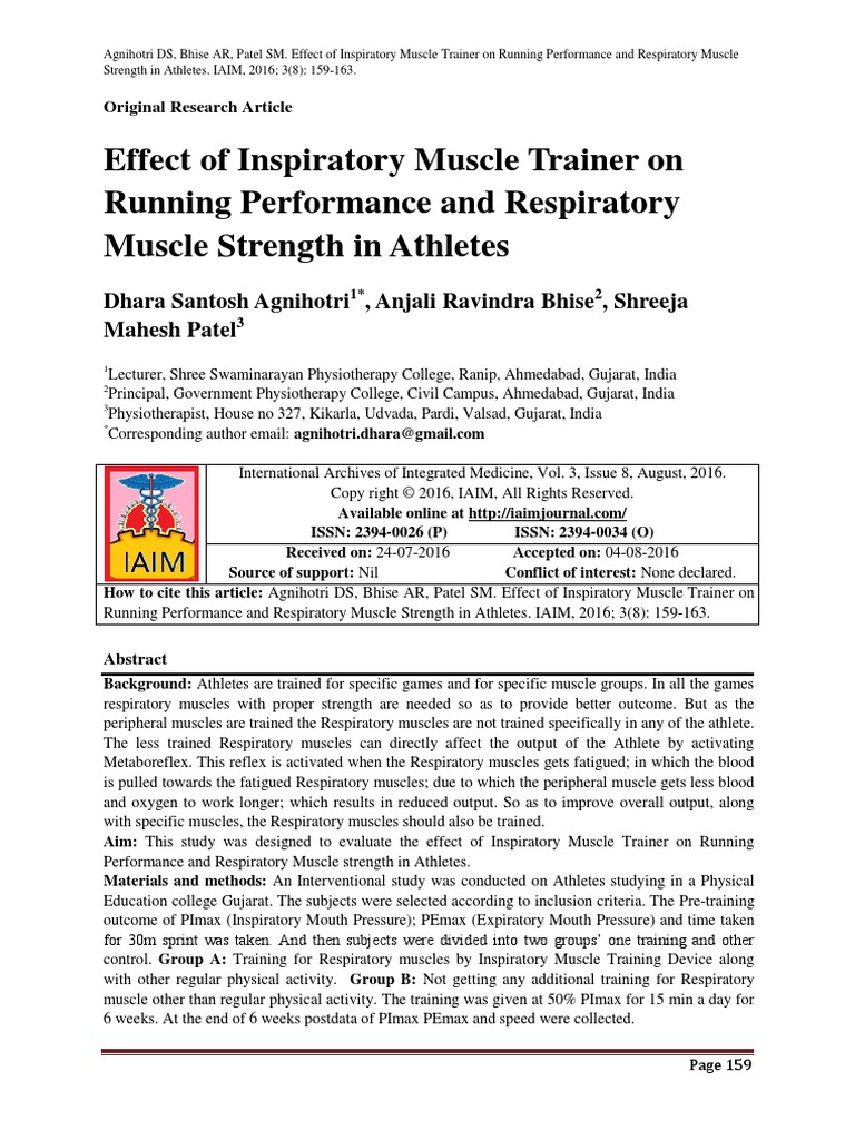 Effect of Inspiratory Muscle Trainer On Running Performance and ...