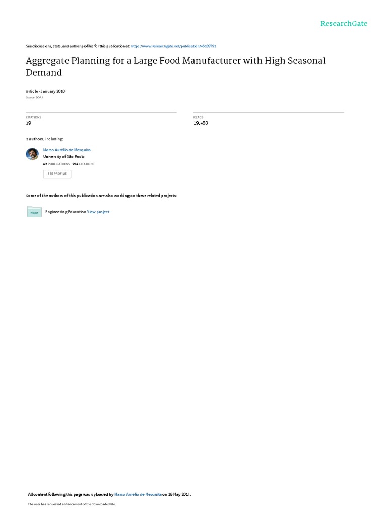 Aggregate Planning For A Large Food | PDF | Forecasting | Inventory