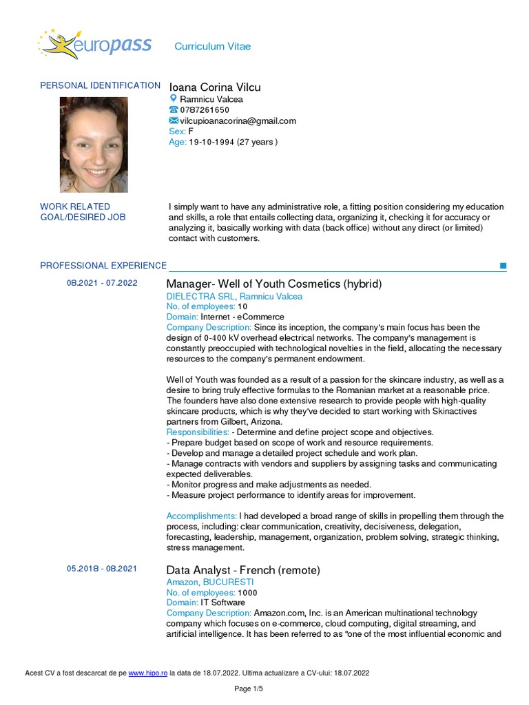 CV - Europass EN PDF | PDF | Business | Computing