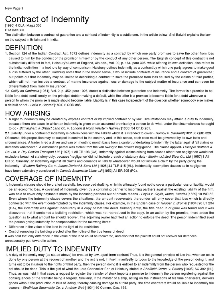 Indemnity | PDF | Indemnity | Guarantee