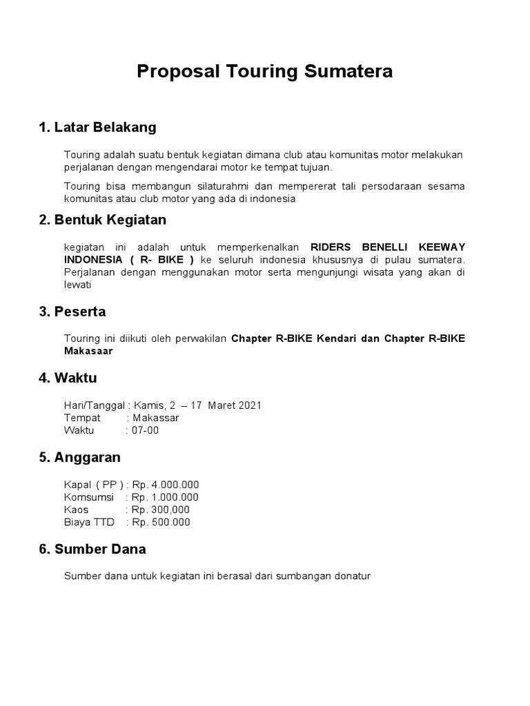 Proposal Touring Sumatera.docx | PDF