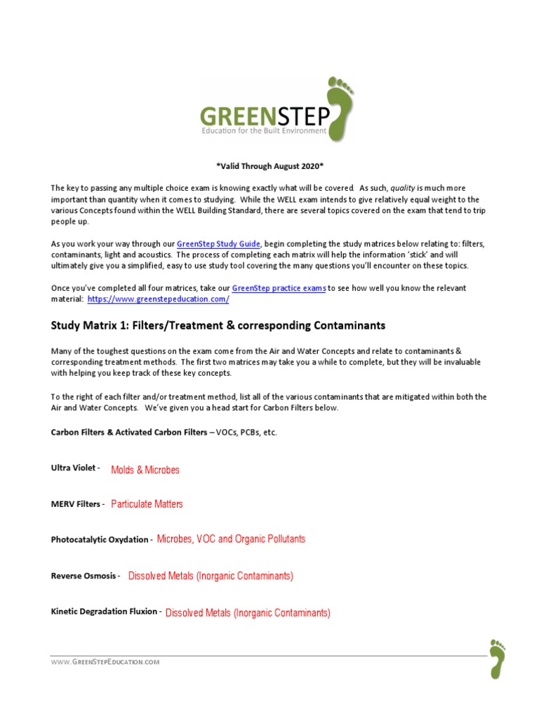 GreenStep WELL Study Matrices With Answer | PDF | Circadian Rhythm ...