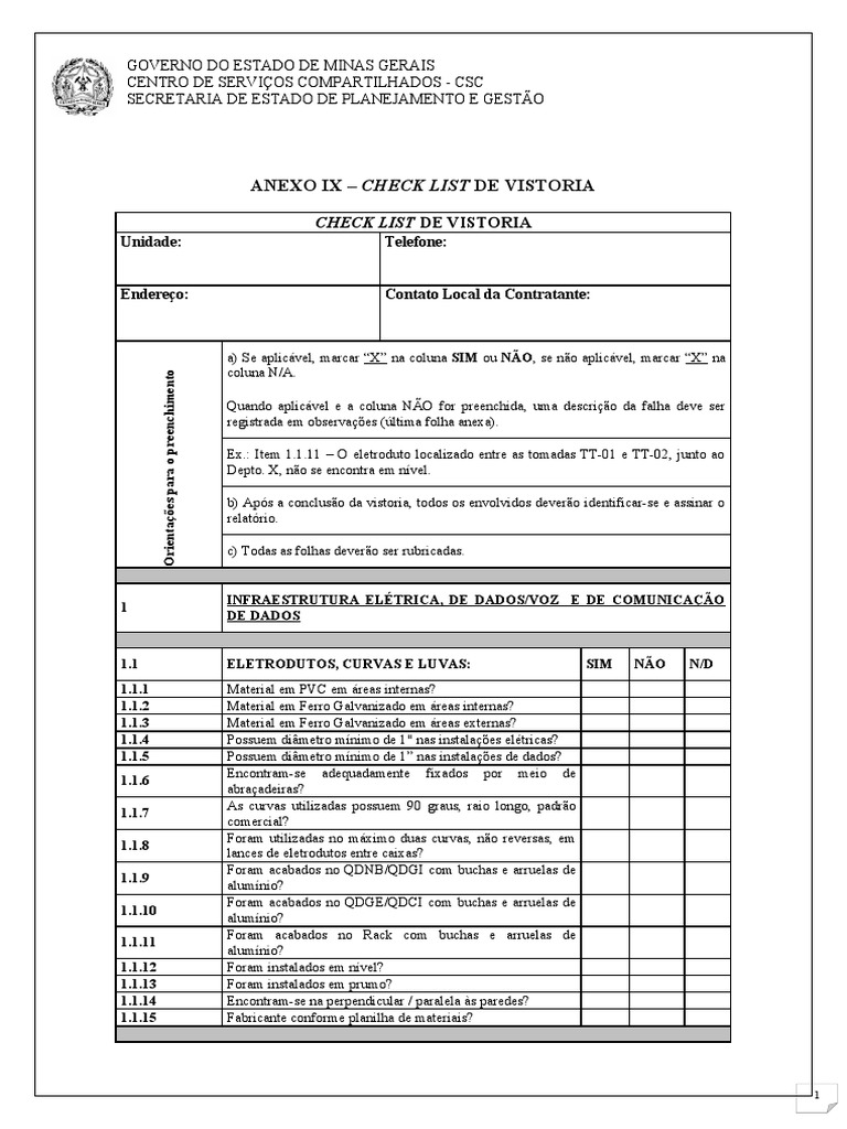 Check List de Vistoria | PDF | Fonte de energia | Rede de computadores