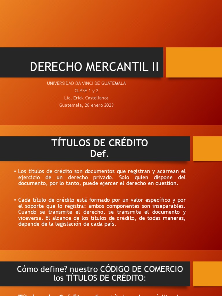 Clase No. 1 y 2 de DERECHO MERCANTIL II | PDF | Instrumento negociable | Bancos