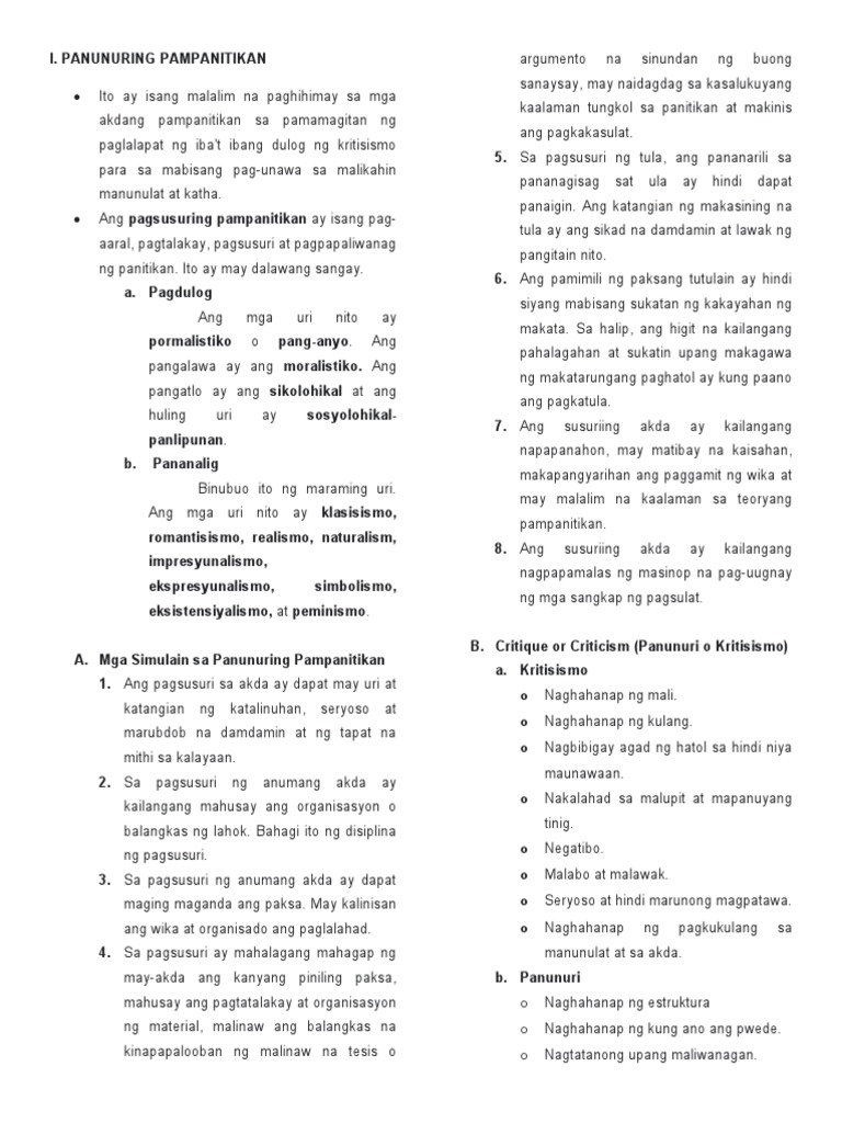 Panunuring Pampanitikan | PDF
