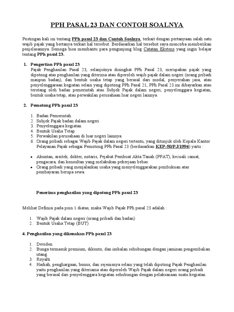 PPh Pasal 23 dan Contoh Soalnya | PDF