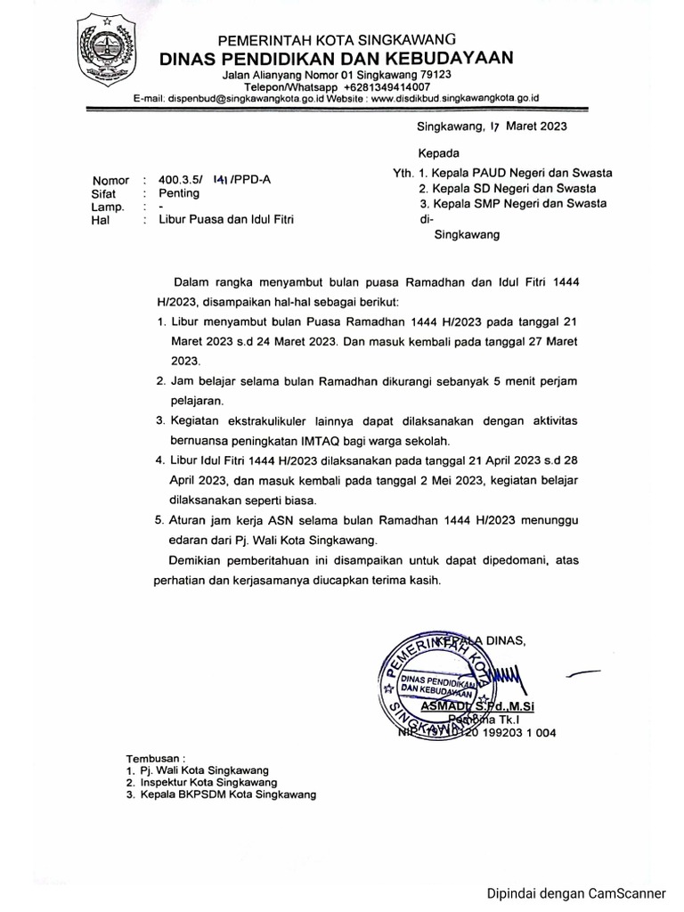 Surat Pemberitahuan Libur | PDF