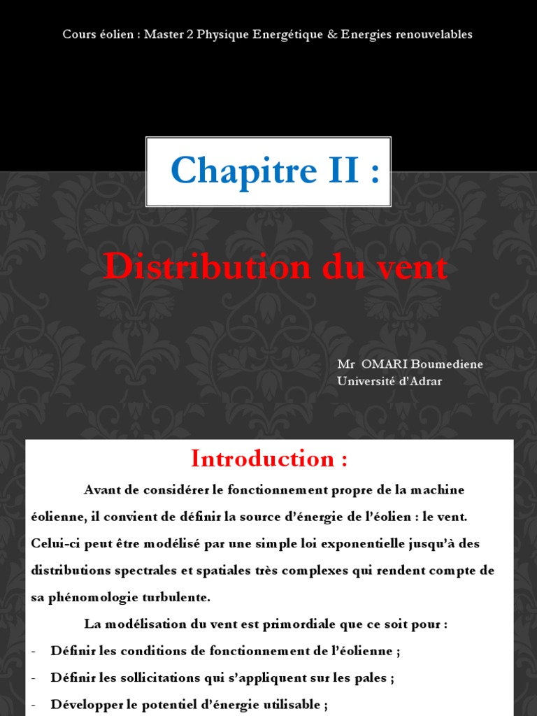 Chapitre 2 Distribution Du Vent PDF | PDF | Plaie | Énergie éolienne