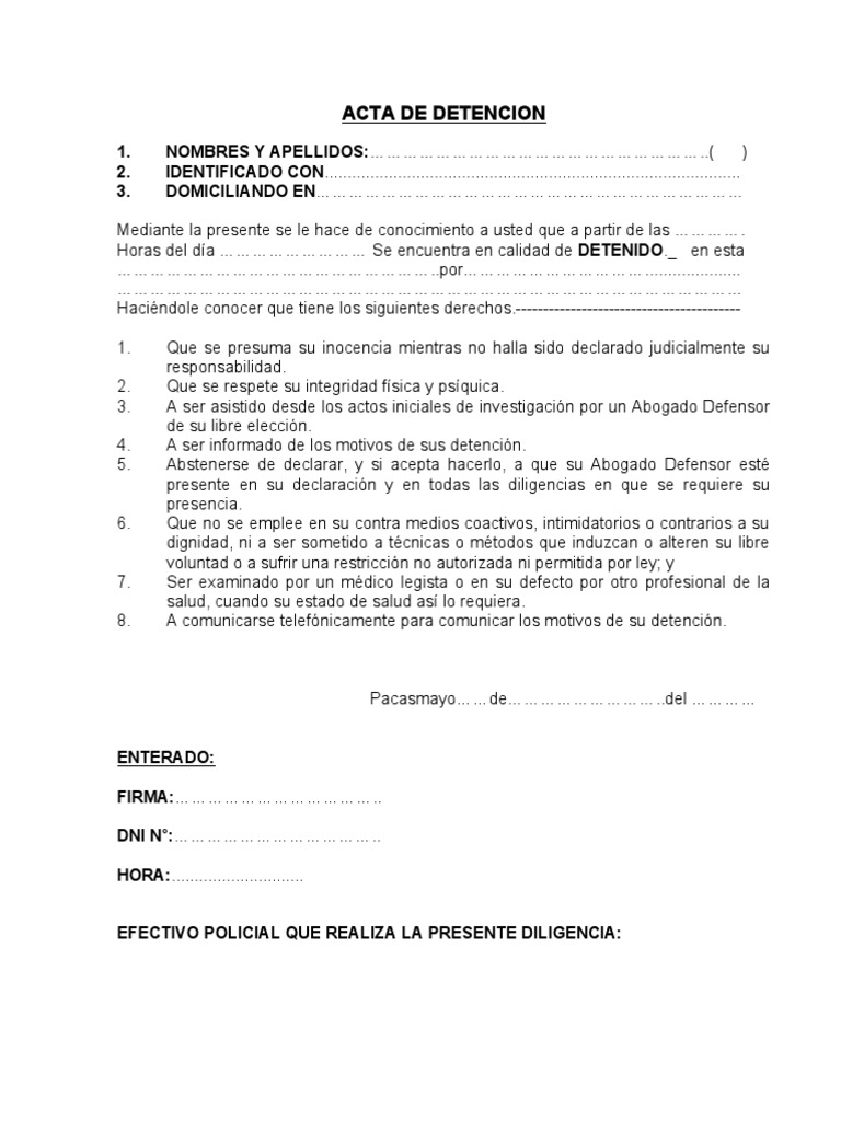 Acta de Detencion | PDF Acta de Detencion | PDF