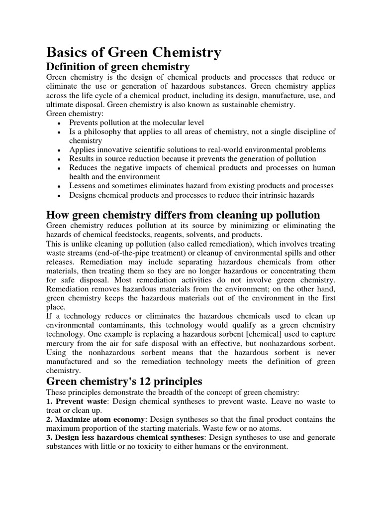 Green Chemistry | PDF | Chemistry | Green Chemistry