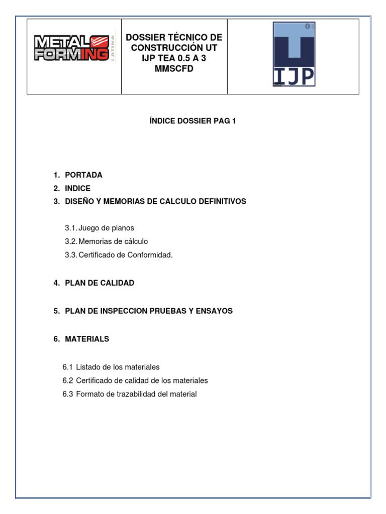 Indice Dossier Técnico Tea Ut-Ijp R2 | PDF