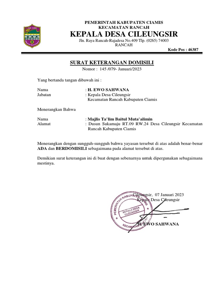 Surat Keterangan Domisili | PDF