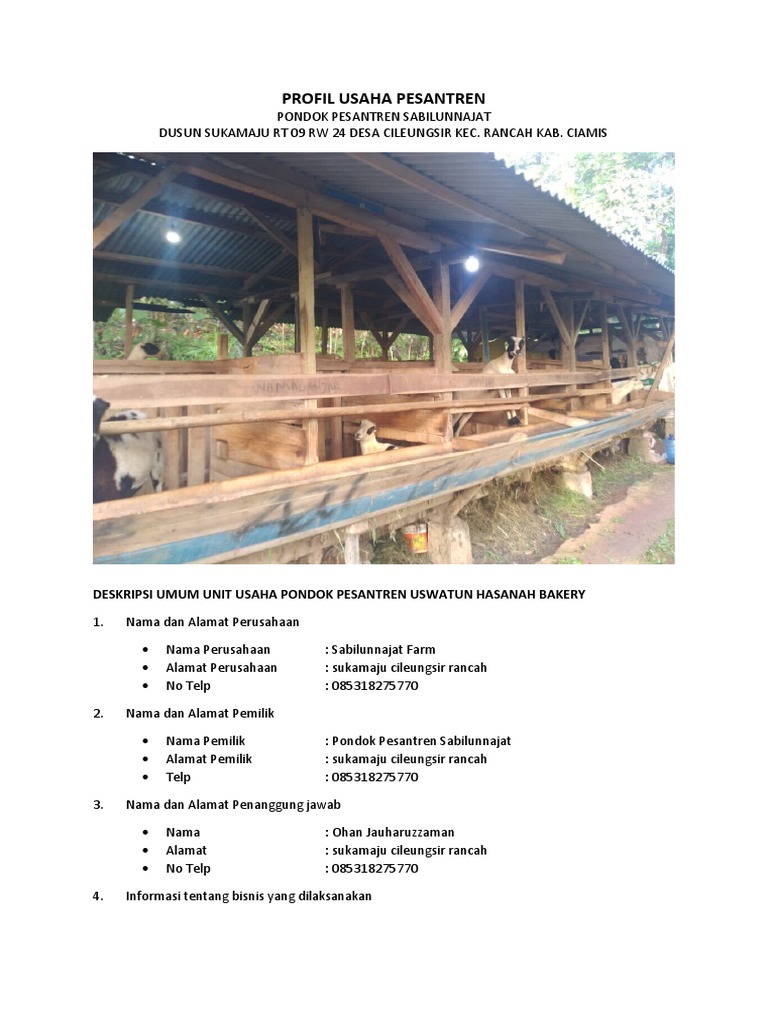 Contoh Profil Usaha Pesantren - (Nama Pesantren) | PDF