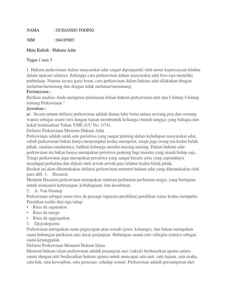 Hukum Adat Tugas 1 Sesi 3 | PDF