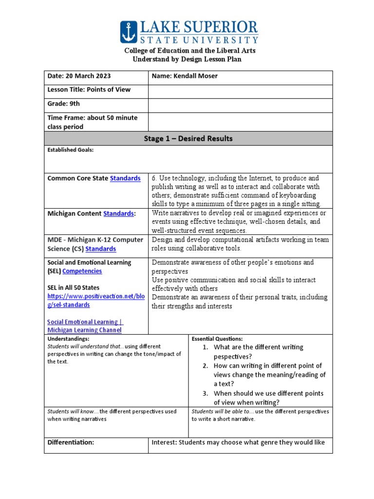Writing Perspectives Educ350 Lesson Plan 1 | PDF | Cognitive Science | Education Theory