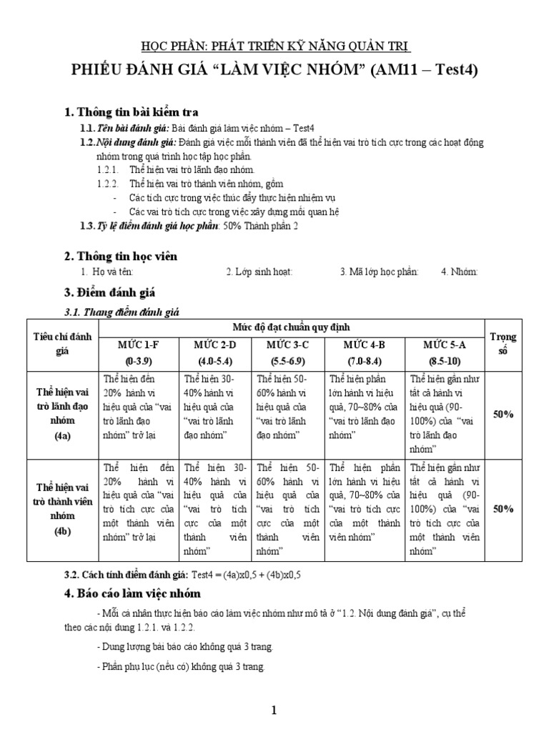 HRM3002 - Rubric Test4 For Teamwork Assessment (AM11 - Test4) - 12223 | PDF