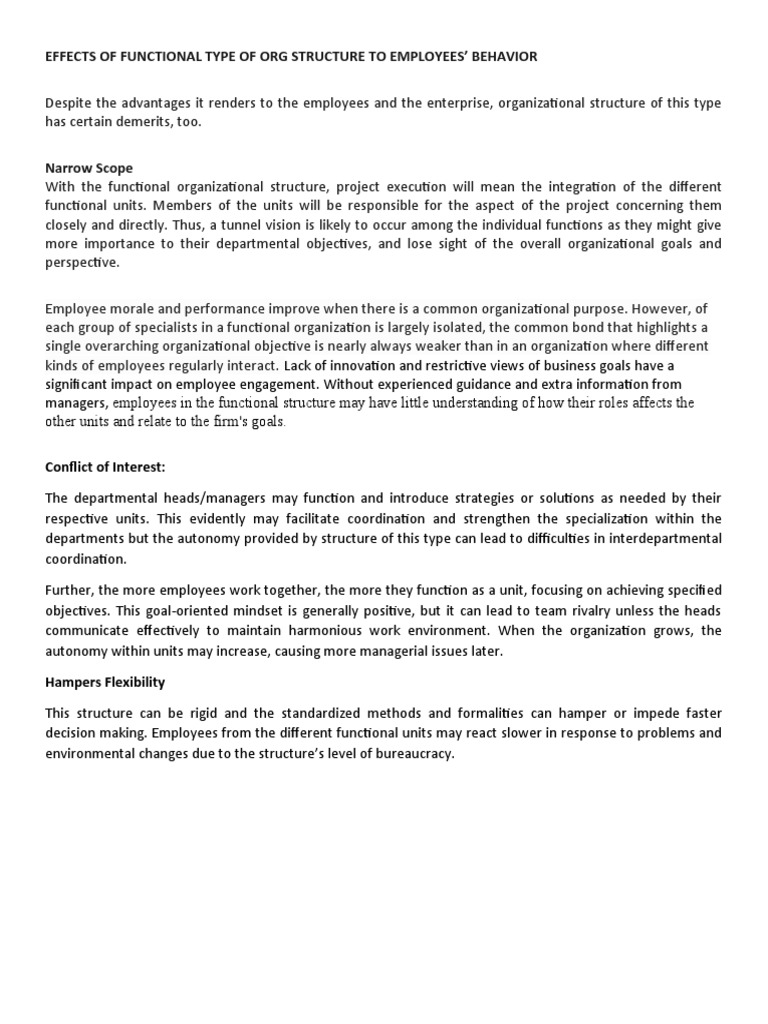 Effects of Functional Type of Org Structure To Employees | Download Free PDF | Organizational ...