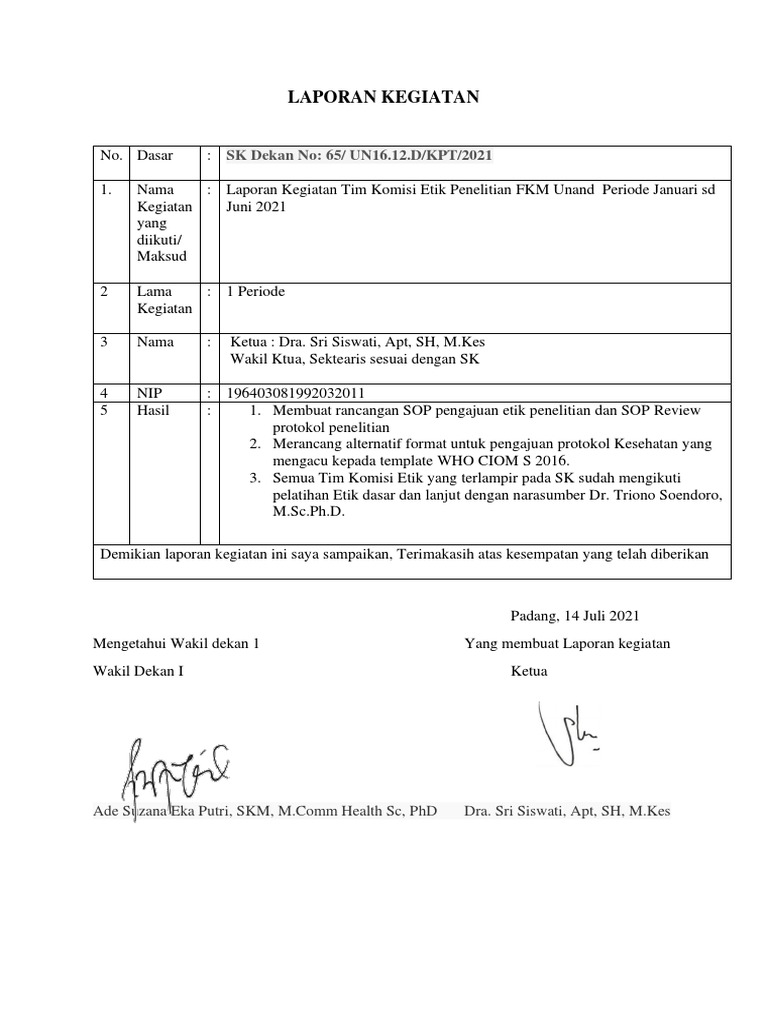 KEGIATAN KOMISI ETIK PENELITIAN | PDF